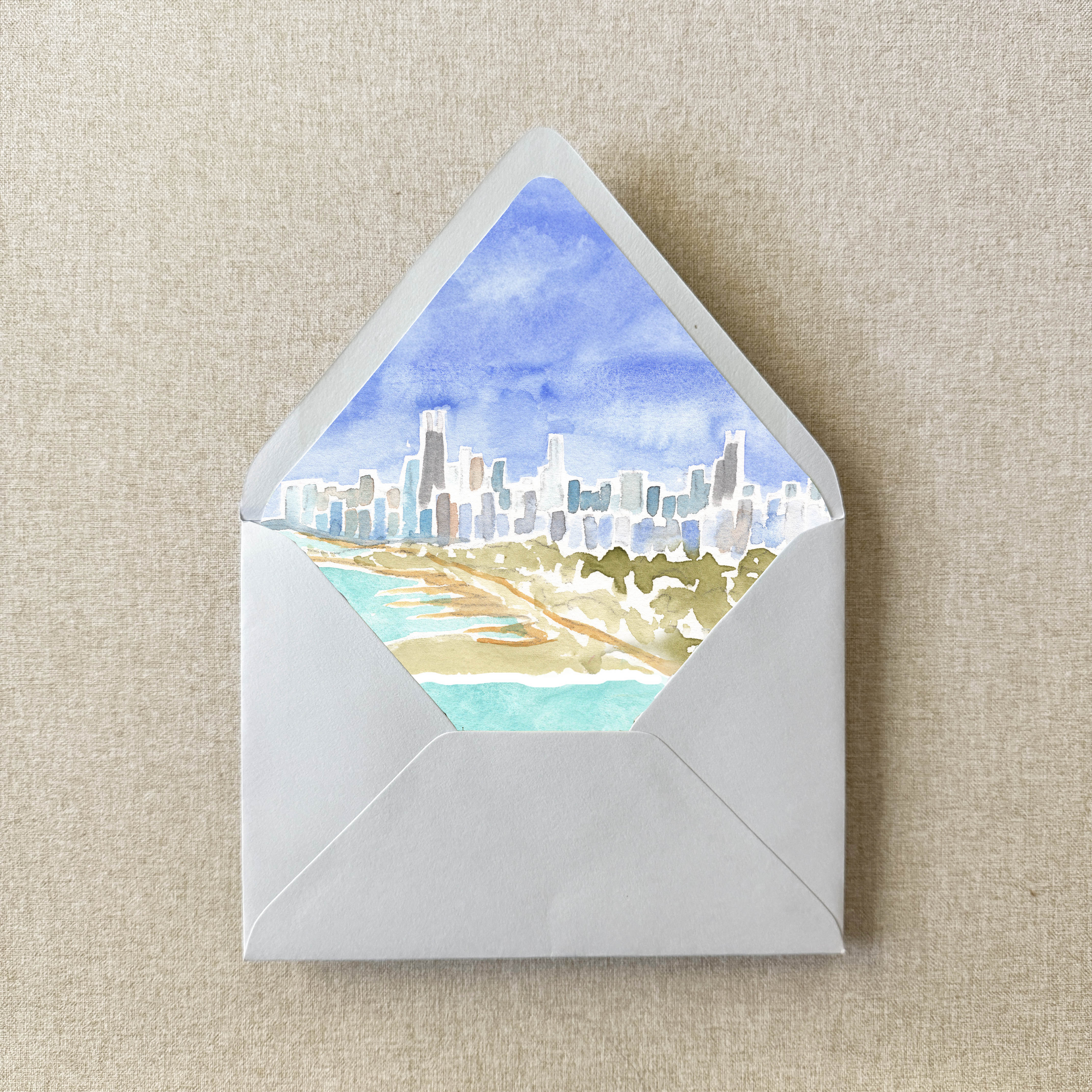Chicago Skyline Watercolor Euroflap Envelope Liner | Set of 10 | For 5 ...